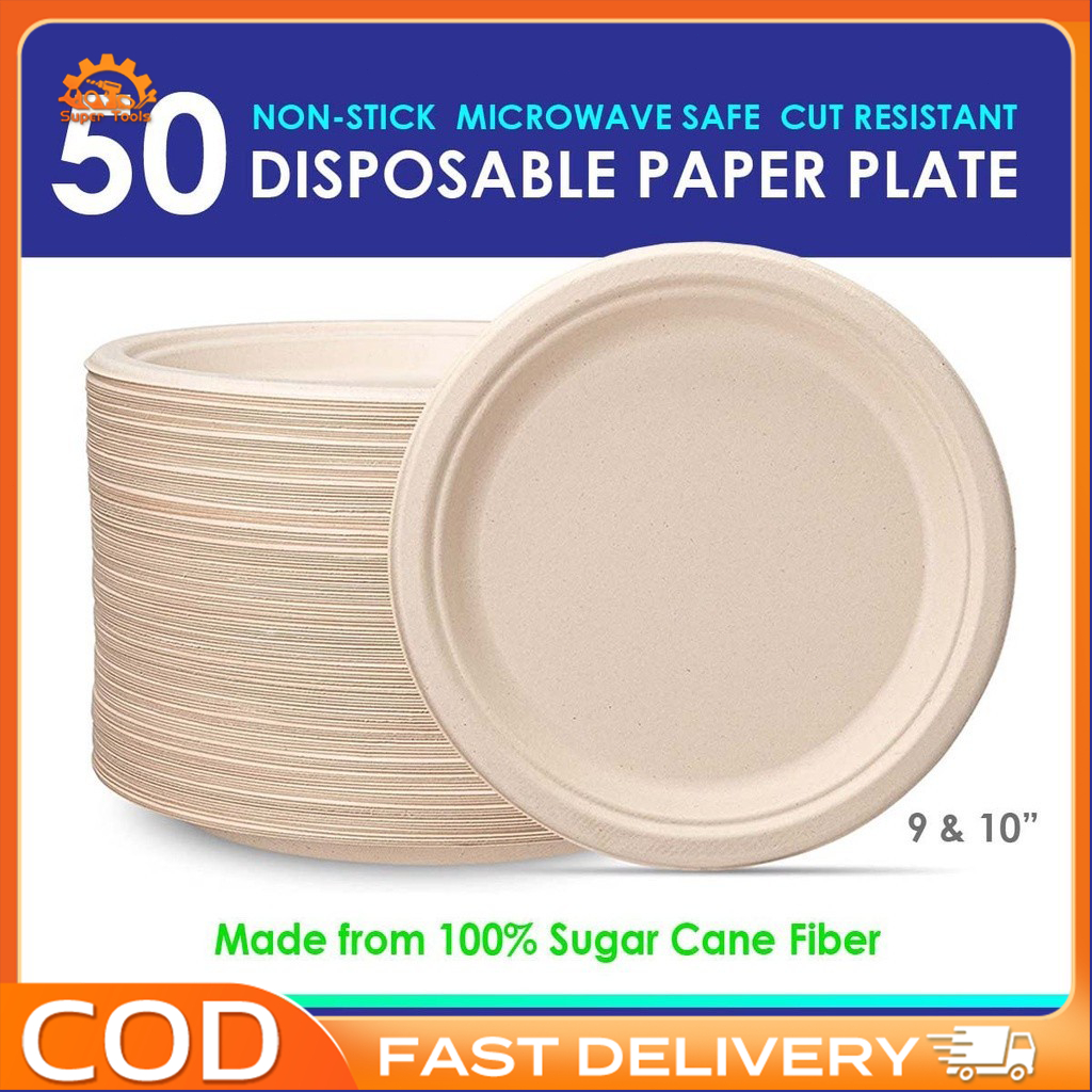 50pcs Disposable Plate 10" Extra Strong, Extra Thick Microwave Safe ...