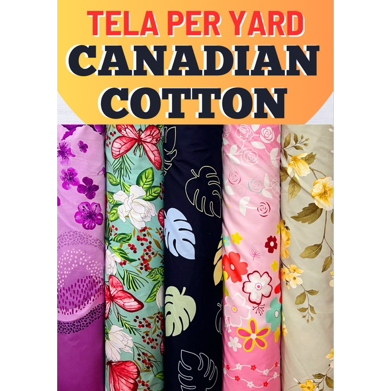 PURE CANADIAN COTTON tela per yard FLORALS and LEAVES DESIGN for ...