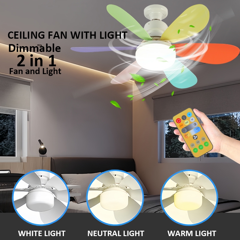 6-leaf fan light 2-in-1 fan light Tricolor LED light With remote ...