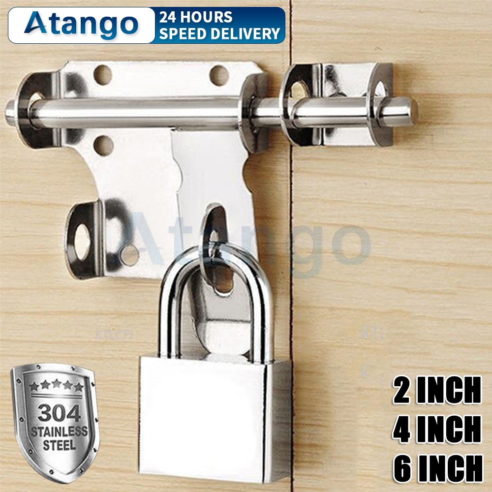 Stainless Steel Door Lock With 30mm Padlock & Key Solid Sliding Bolts ...