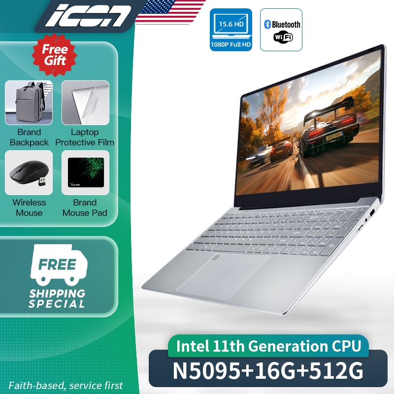ICON 15.6" Laptop 4 Cores N5095 16G Memory SSD 256G 512G Core I7 I5 All in one pc Computer set ...