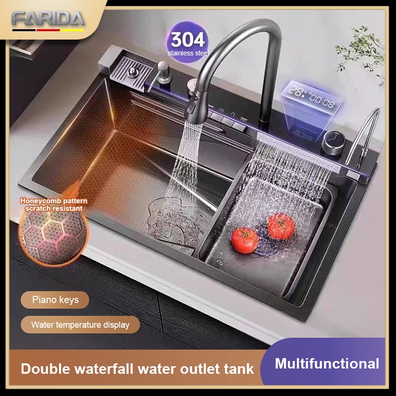 FARIDASUS304 Sink Complete Set Drain Basket Thickened Double for ...