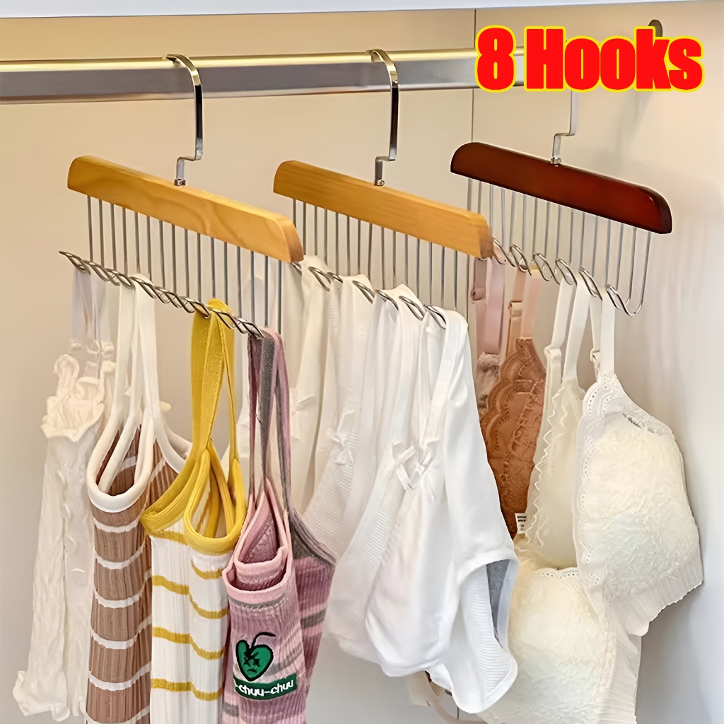 8 Hook Solid Wood Hanger Woman Bra Hanger Man Belt Tie Hanger Durable ...