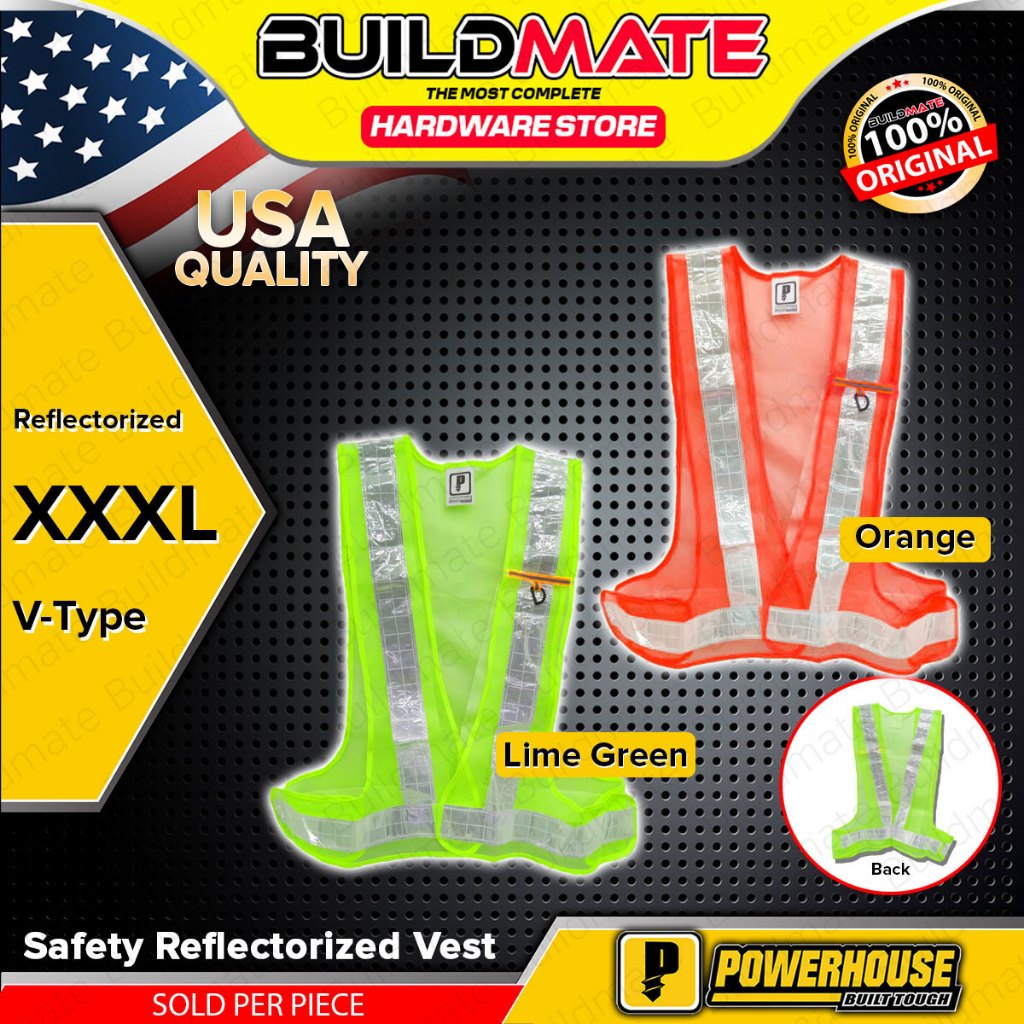BUILDMATE Powerhouse Reflectorized Safety Vest V-Type Lime Green/Orange ...