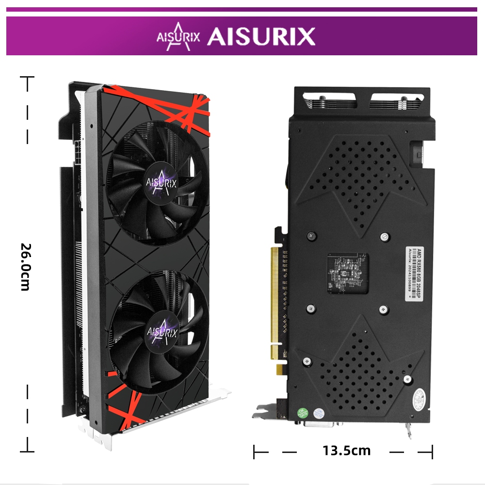 AISURIX Graphics Card RX 580 8GB GDDR5 256Bit 2084SP Computer GPU Video ...