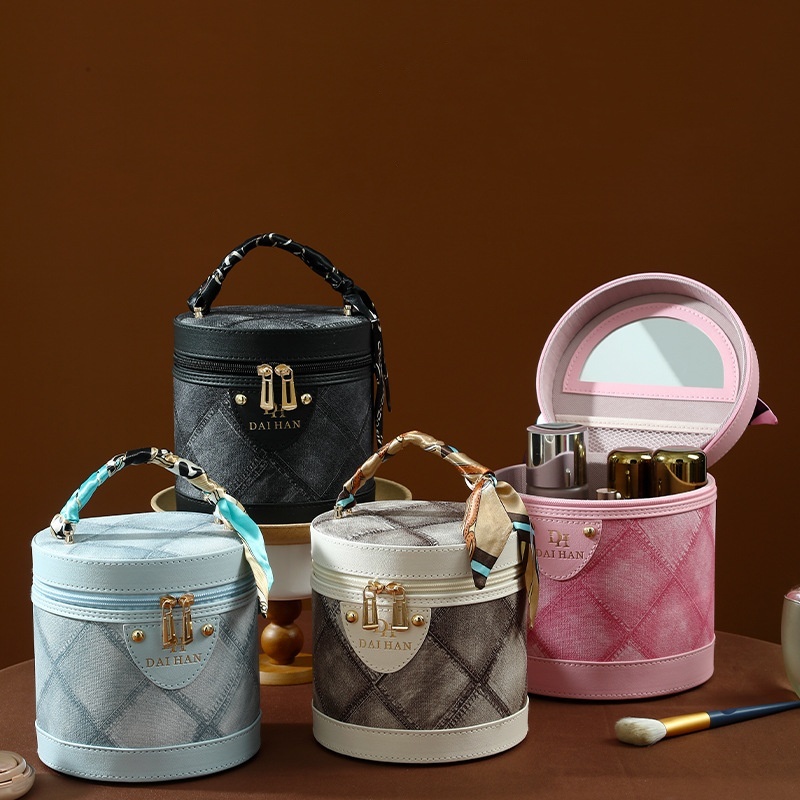 New Maillard color bucket bag cosmetic bag portable hand-held large ...