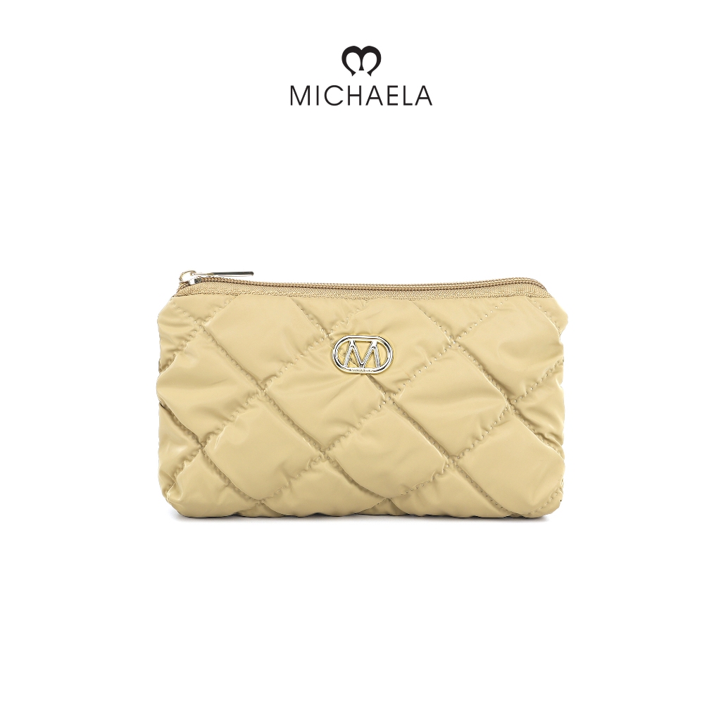 MICHAELA Grid Puffy Makeup Pouch Water-Resist Re-Nylon Silk Textured ...