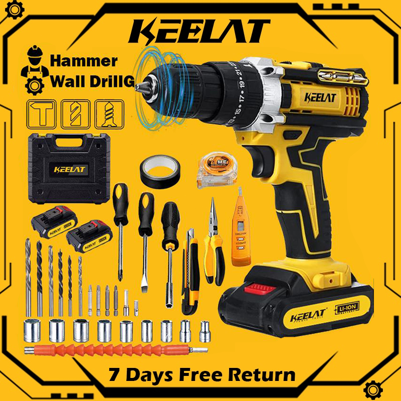 KEELAT KCD005 Cordless Drill 25 Piece Set Portable Electric Impact ...