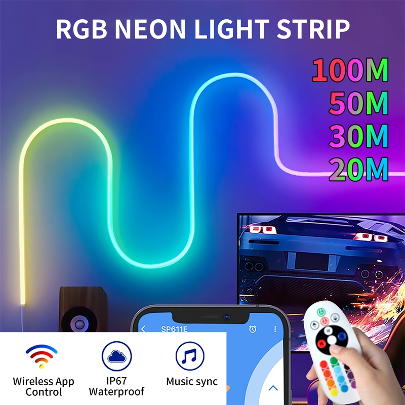LED Neon Strip RGB Waterproof Silicone Light Bluetooth APP Remote Home ...