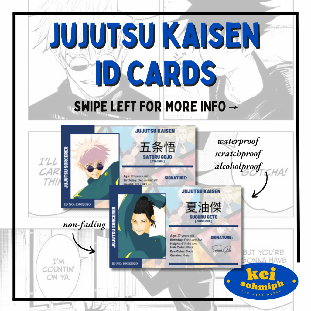 Jujutsu Kaisen Anime Id Cards Profile Cards 2 Waterproof And Scratchproof Shopee Philippines