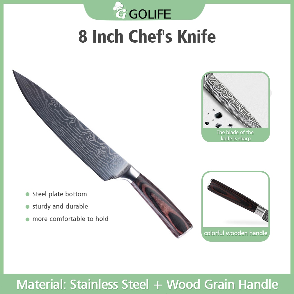 GOLIFE 8 Inch Chef's Knife Damascus Professional Kitchen Knife Japanese ...