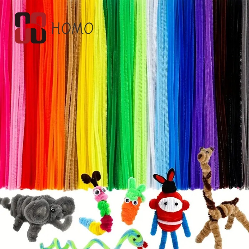 【100pcs】 Colorful Dense Fuzzy Wire Pipe Cleaner Craft Flower Chenille ...