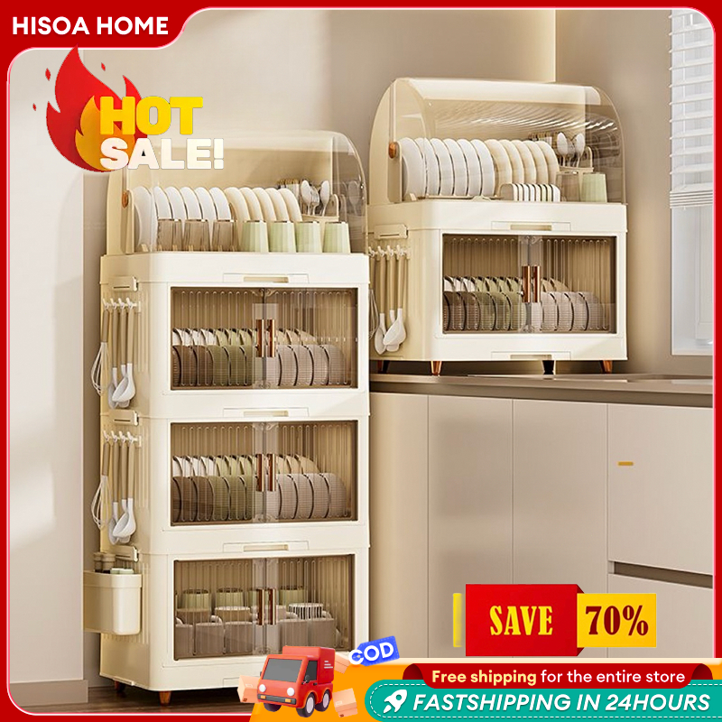 Kitchen Dish Cabinet Drain Organizer Plate Tableware Cupboard With ...