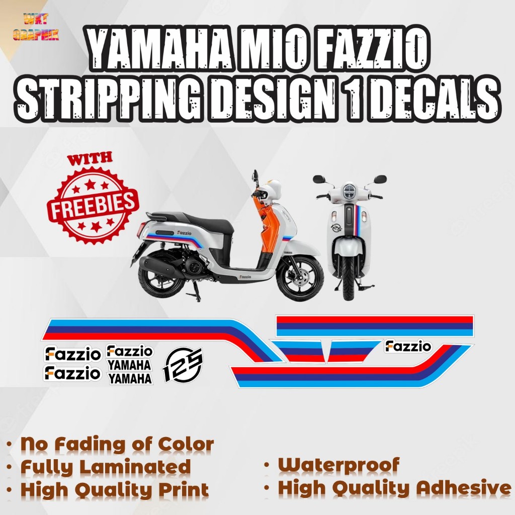 YAMAHA MIO FAZZIO STRIPPING DESIGN 1 DECALS (WATERPROOF, LAMINATED ...