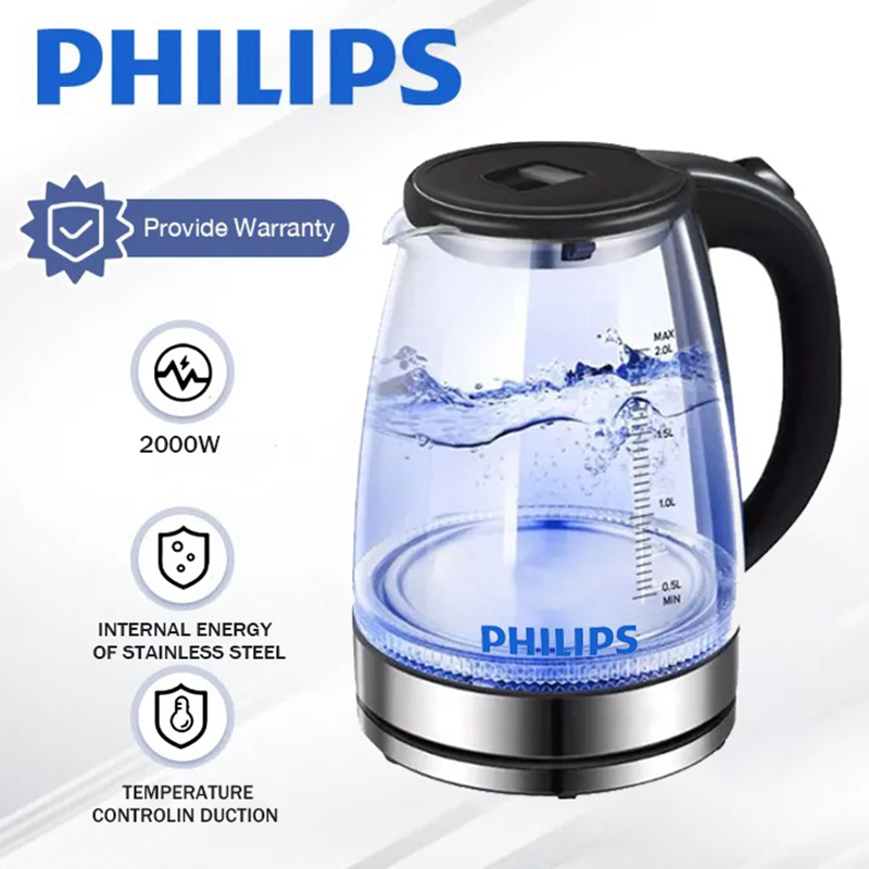 Philips Electric Kettle Glass Teapot 2 Liters Fast Hot boiling Blue ...