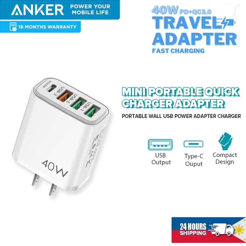Original Anker 40W Fast Charging Charger 4 Ports Type C Mobile Phone ...