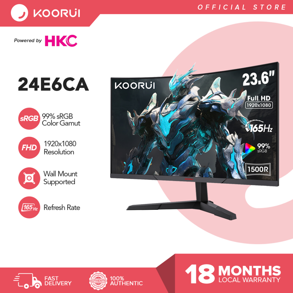 KOORUI 27E6CA 27″ Curved Gaming Monitor – 180Hz, FHD / 24E6CA 23.6" VA ...