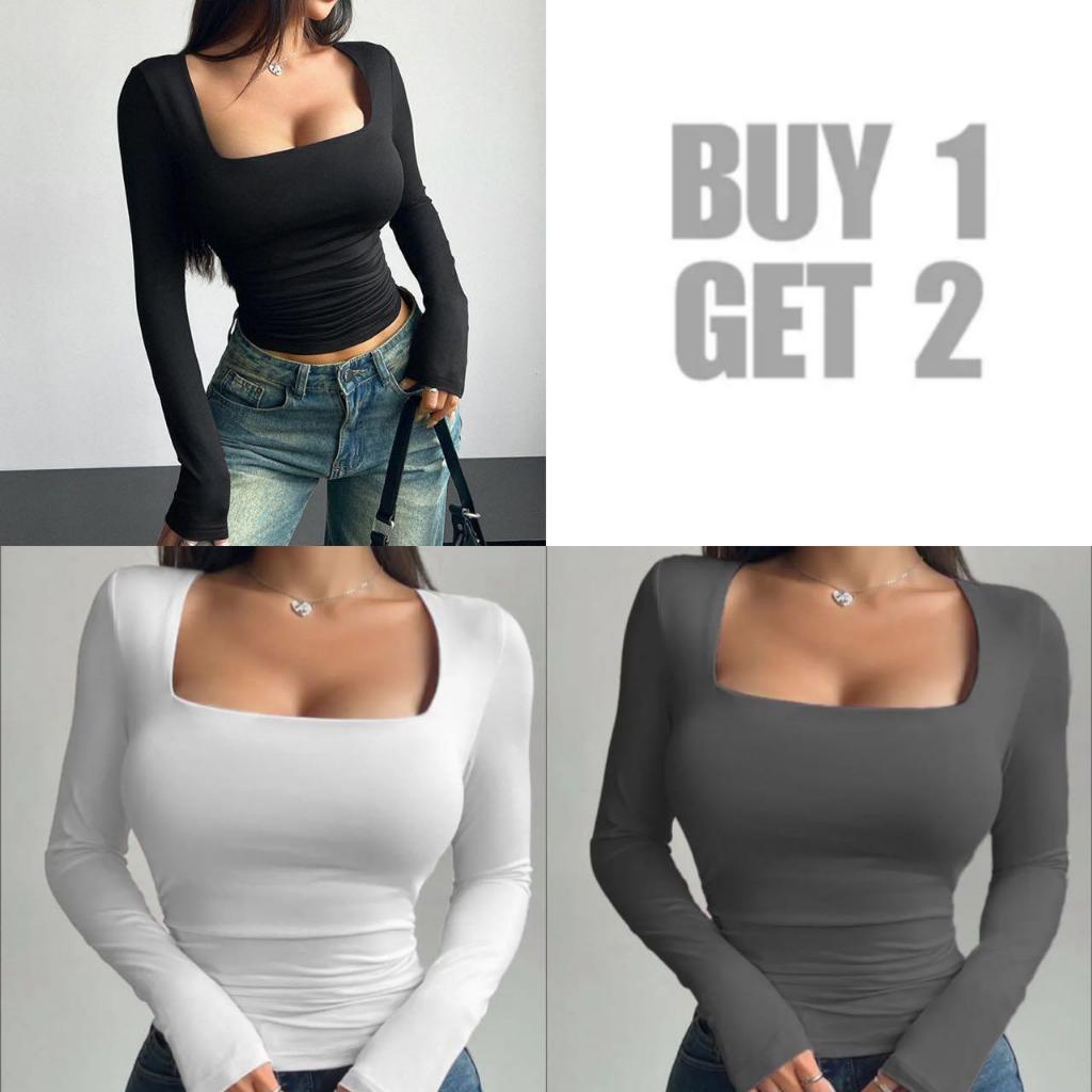 Buy 1Take 2 And Buy 1 Take 1 Double Lining Square Neck Long sleeves Top ...