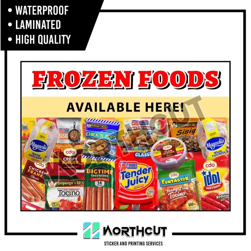 Frozen foods signage sticker - Waterproof Laminated Vinyl Sticker A4 ...