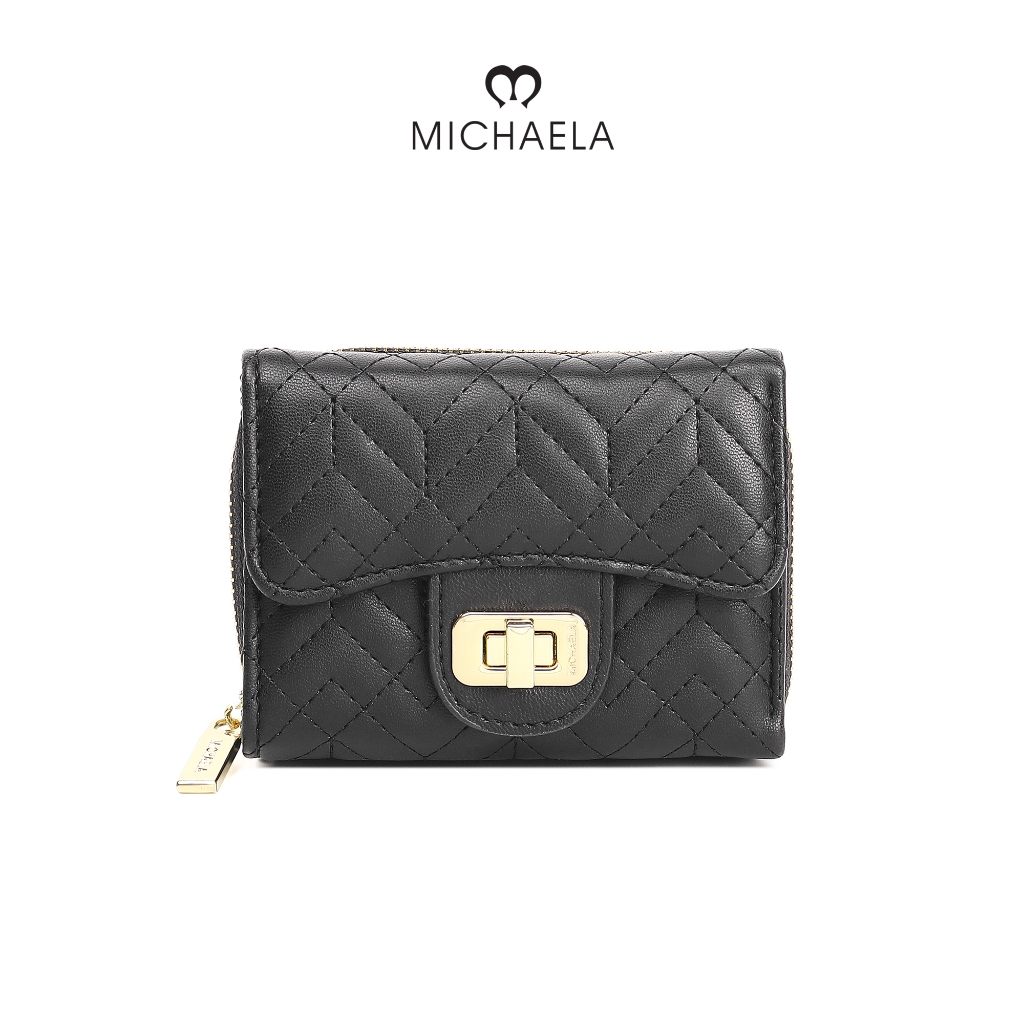 MICHAELA Twist Lock Short Wallet Elegant Heart Quilted Compact Roomy ...