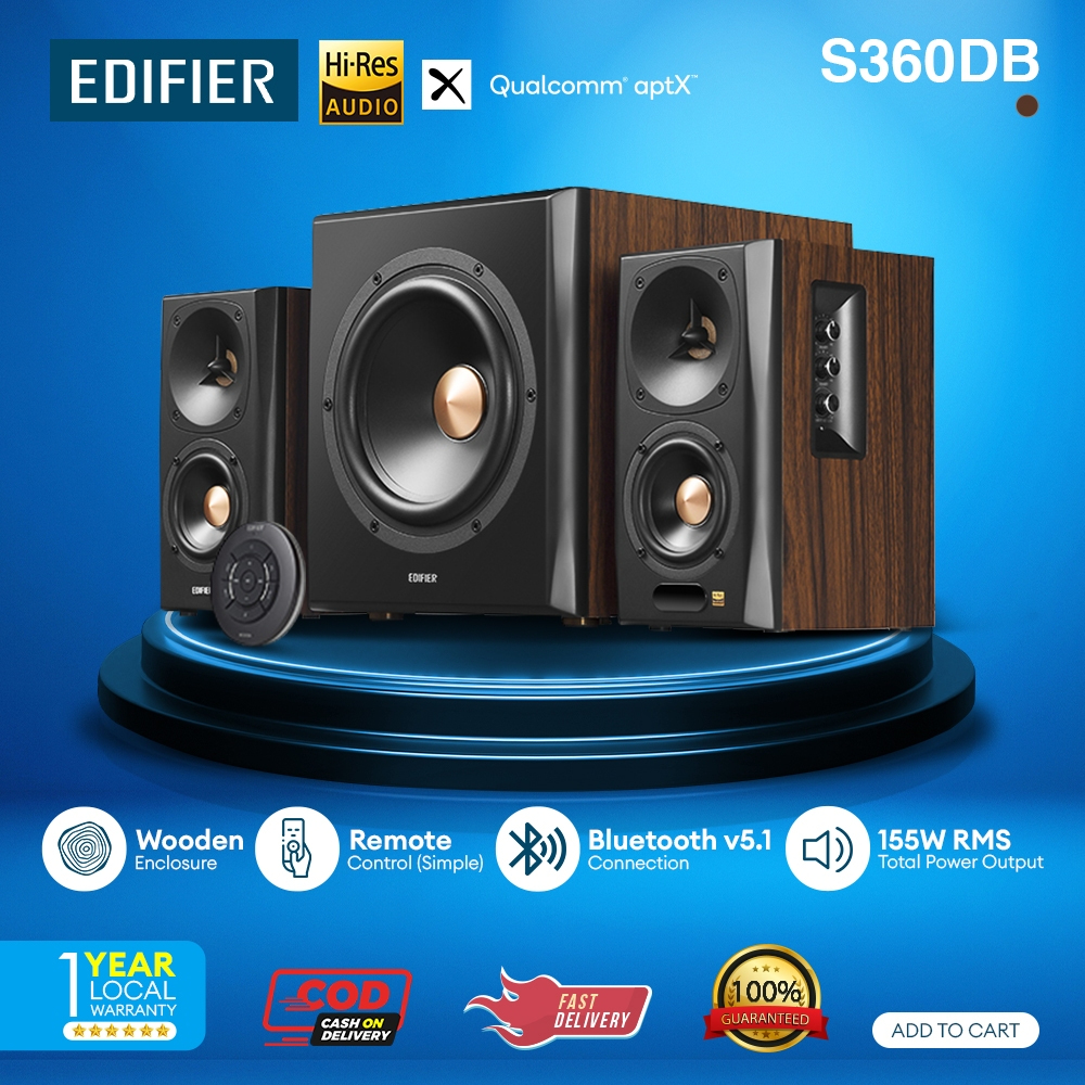 Edifier S360DB Bluetooth Bookshelf Speaker with Subwoofer, Wireless Speakers with 155W RMS ...