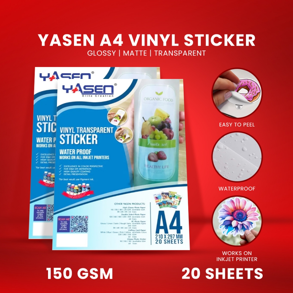 Yasen A4 Vinyl Sticker Printable Glossy | Matte | Transparent ...