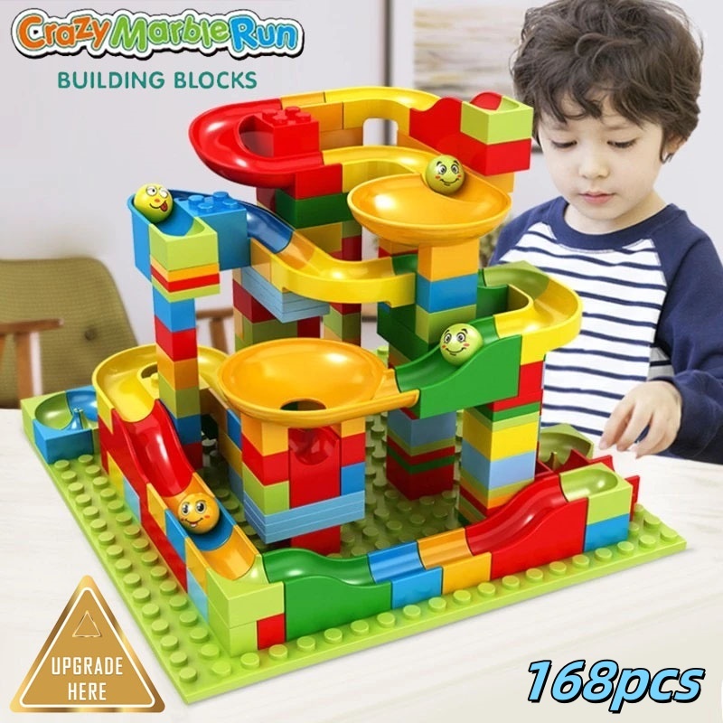 168PCS DIY building block assembly marble race track ball block funnel ...