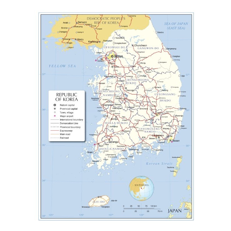South Korea Regions Map Waterproof A4 Laminated Chart | Shopee Philippines