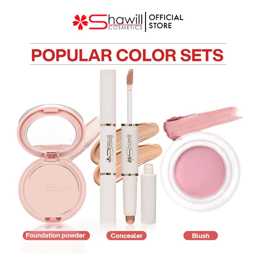 Shawill Makeup Set Foundation Powder + Blush + Concealer Long Lasting ...