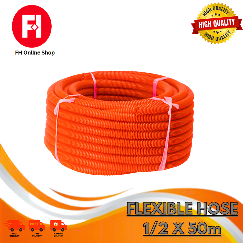 Flexible Hose Bio Pipe (1/2 Inch) 50 Meters Orange PVC Corrugated Electrical SUPER AFFORDABLE ...