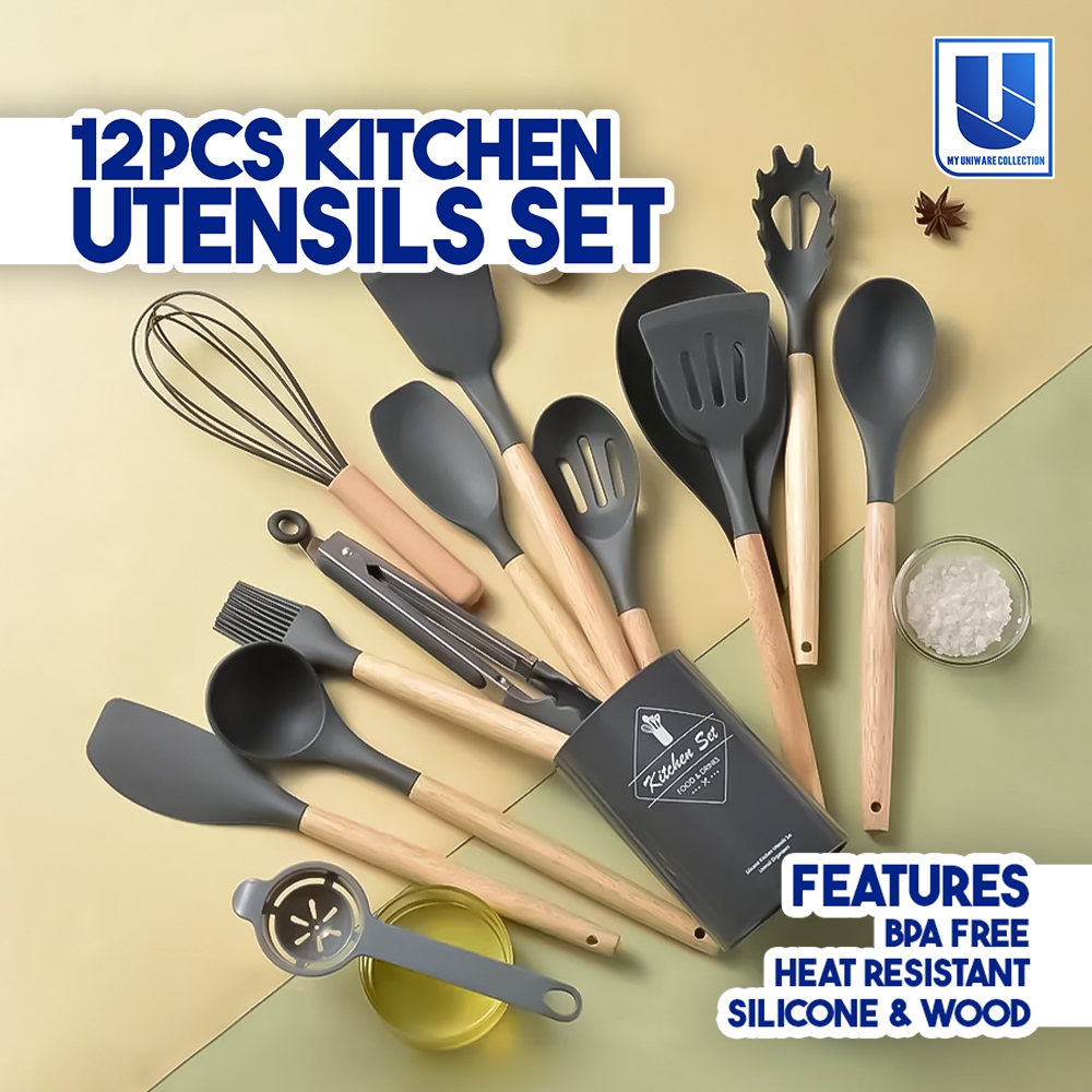 12pcs Kitchen Set Silicone Utensils Cooking Set Heat Resistant Kitchen ...