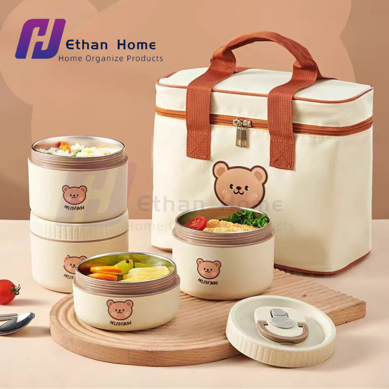 Ethan.stainless steel insulated bento lunch box with bag thermal baunan lunch box set | Shopee ...