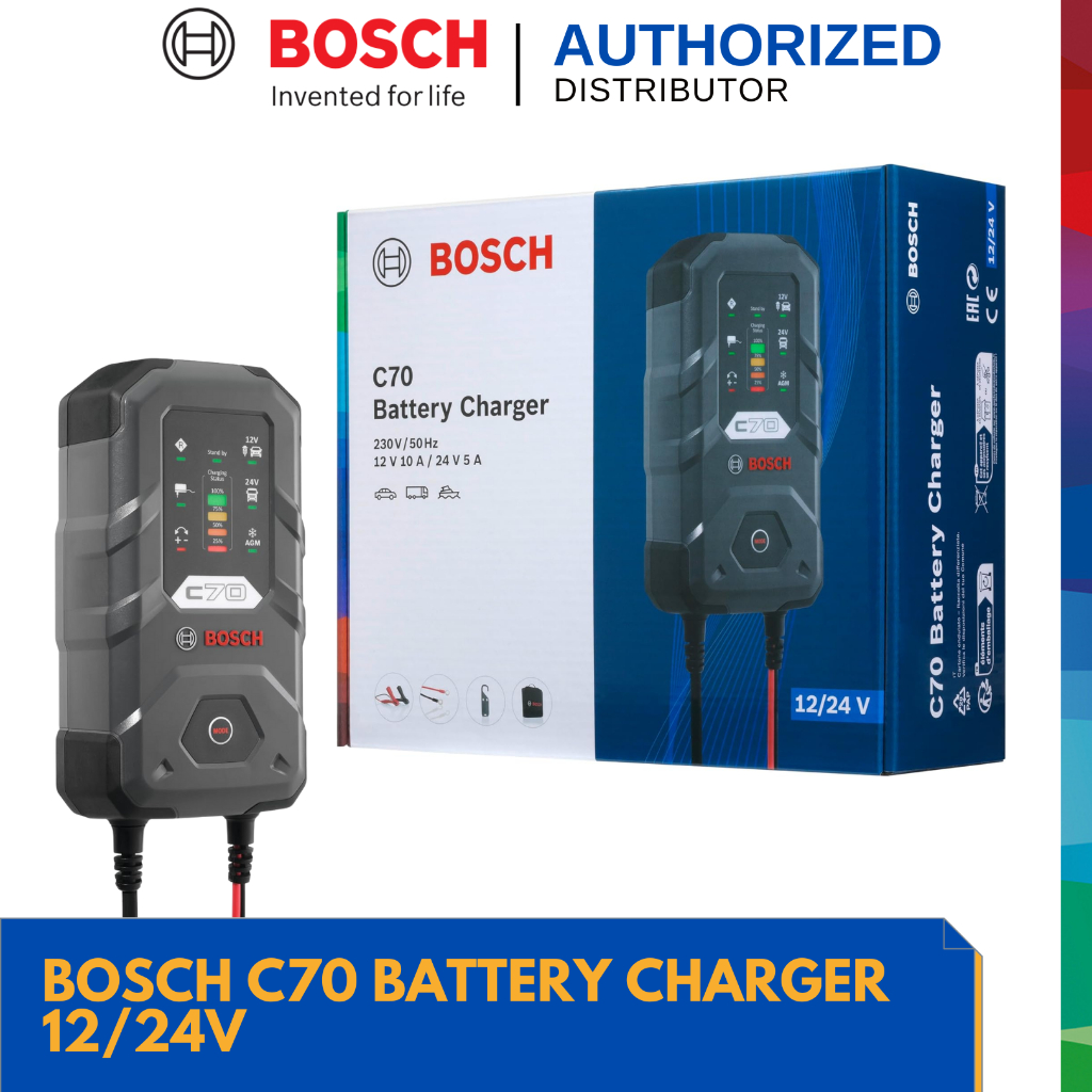 Bosch C70 Car Battery Charger with Hold Function for 12V/24V Lead-Acid ...