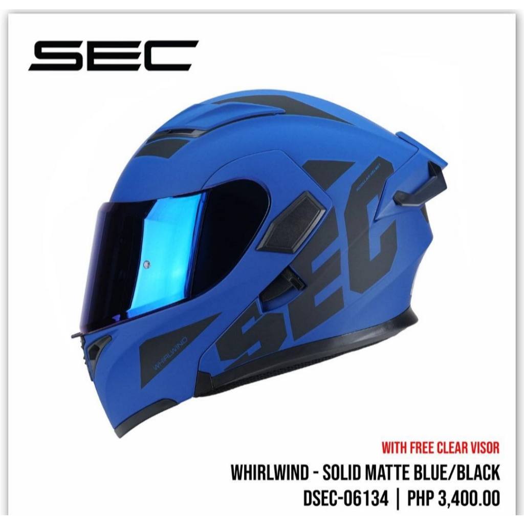 SEC Whirlwind Helmet Modular Full Face With Visor Spoiler | Shopee ...