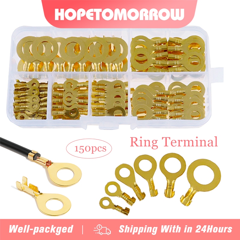 150Pcs Copper Ring Terminals Kit, M3/M4/M5/M6/M8/M10 Brass Wire ...
