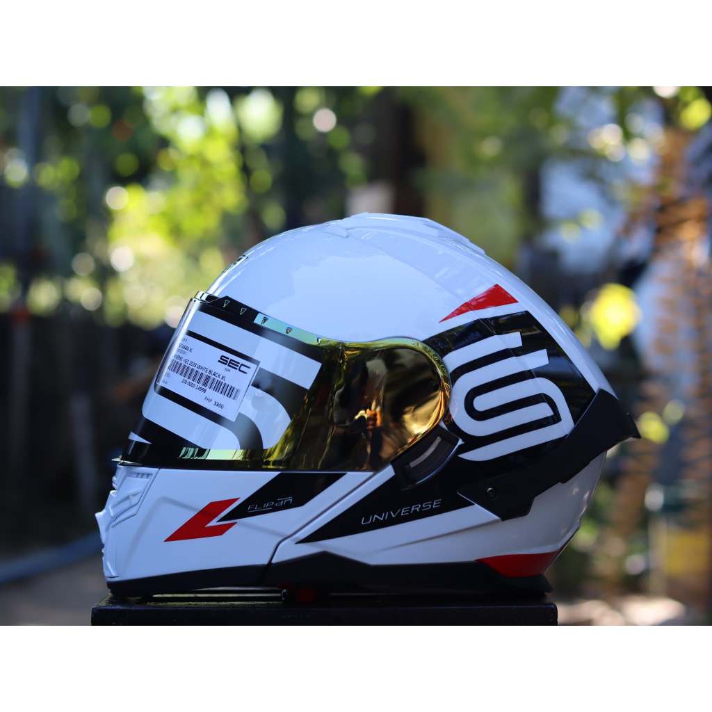 SEC HELMET 06460 UNIVERSE WHITE BLACK V2 MODULAR W/ FREE CLEAR LENSE ...