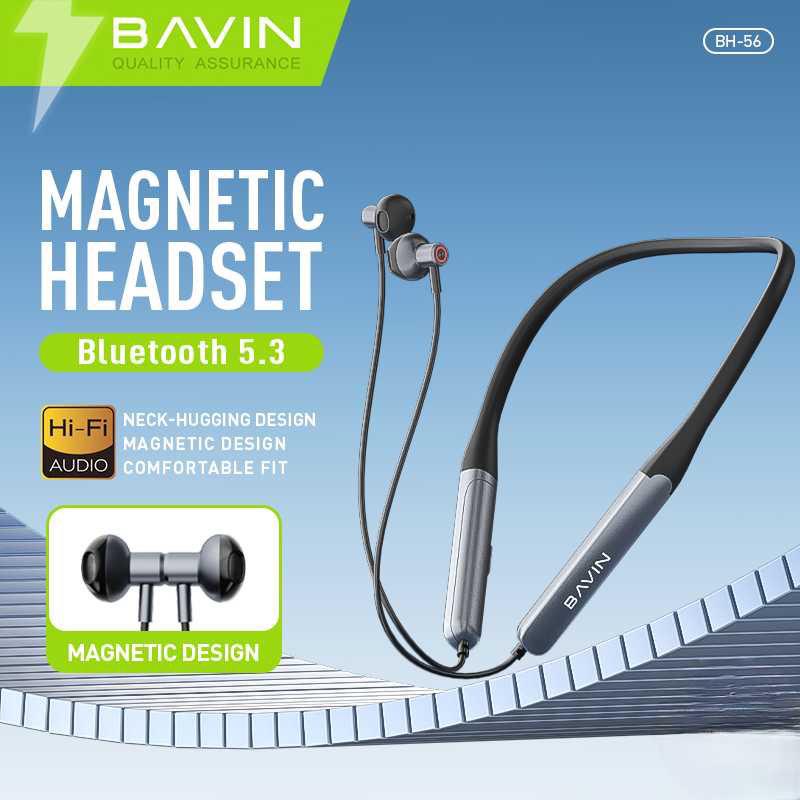 BAVIN BH56 HiFi Bluetooth Wireless Magnetic Neckband Sport Headphones w ...
