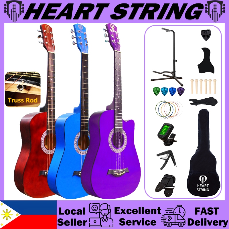 Heart String Acoustic Guitar with Truss Rod Beginners Low Action ...