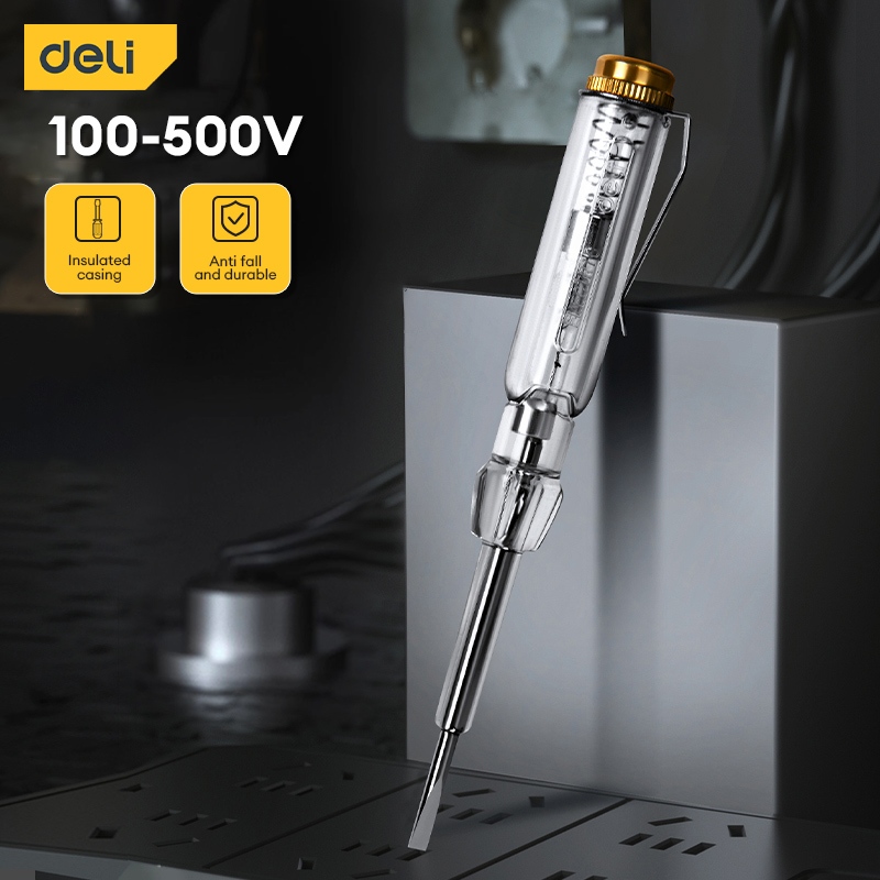 Deli Flat Head Electric Tester Durable 100-500W Neon Lamp Voltage ...