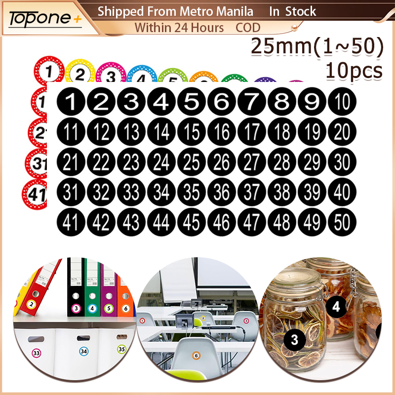 10 Sheets 1-50 Number Label Sticker 25mm Vinyl Waterproof Sticker ...