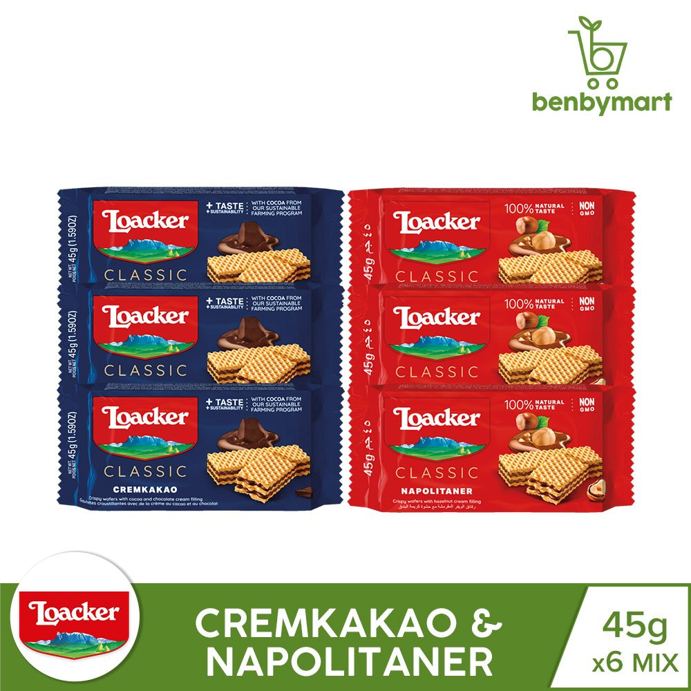 Loacker Napolitaner and Cremkakao Chocolate Wafer 45g Pack of 6 ...