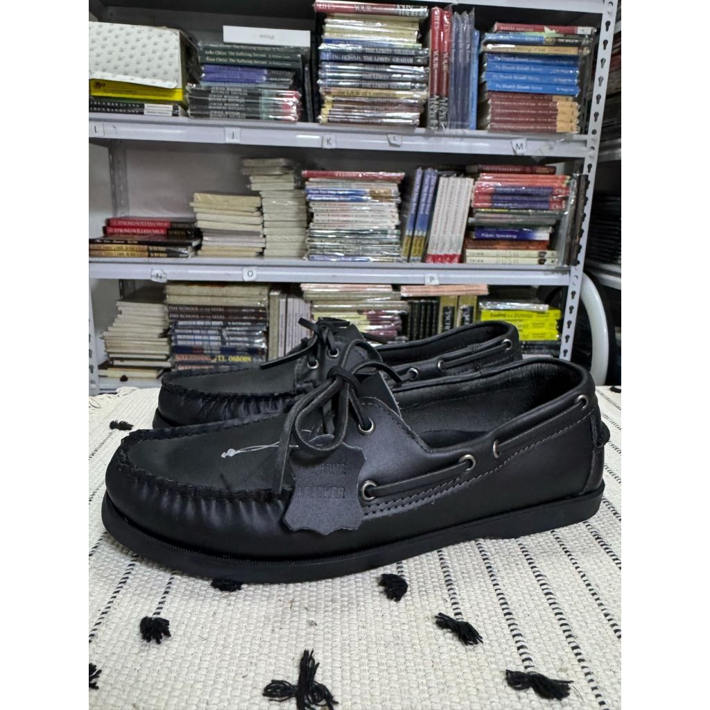 TOPSIDER SHOES FOR MEN NATURAL COW GENUINE LEATHER BOAT SHOES-BLACK ...