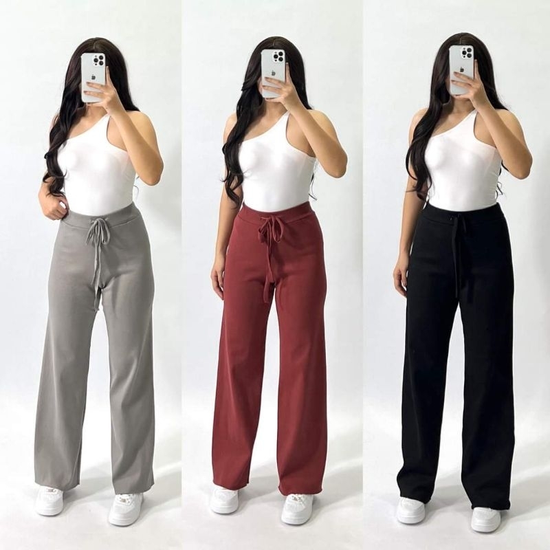 Harper Wideleg Highwaist Knitted Trousers Pants Lounge Comfy w/ string | Shopee Philippines