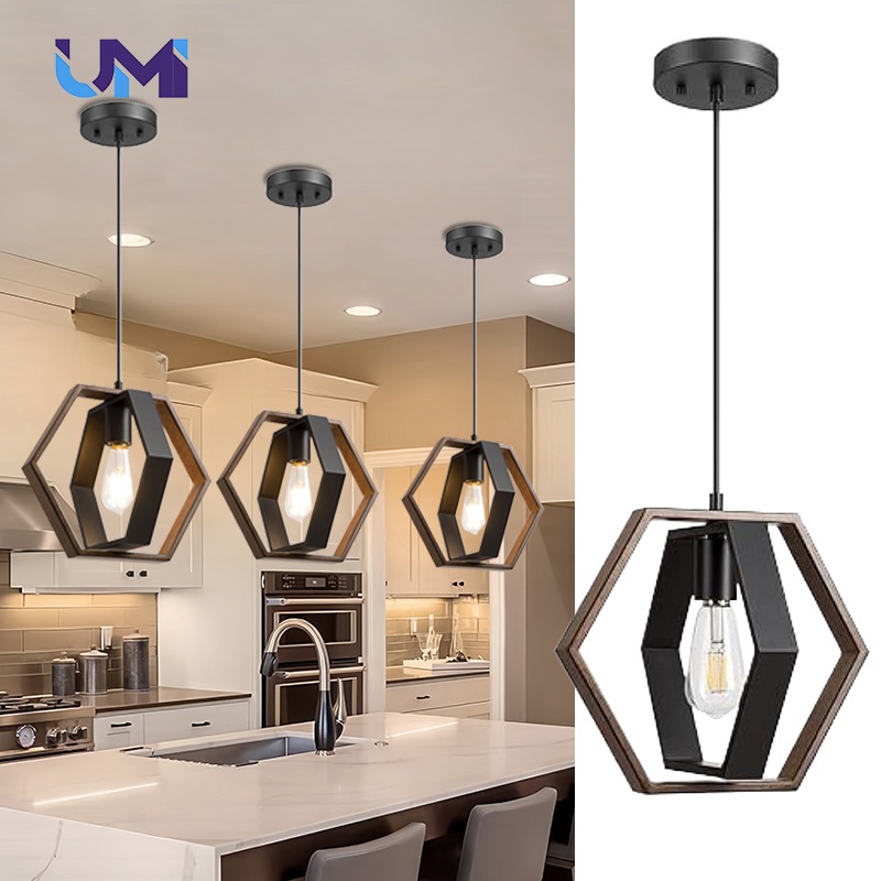 Pendant Light Geometric Hexagon Chandelier Modern Farmhouse Design Drop ...
