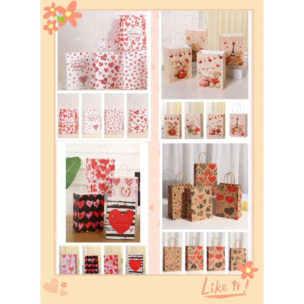 Happy Valentine's day Wedding love theme Party Gift bag Kraft paper bag ...