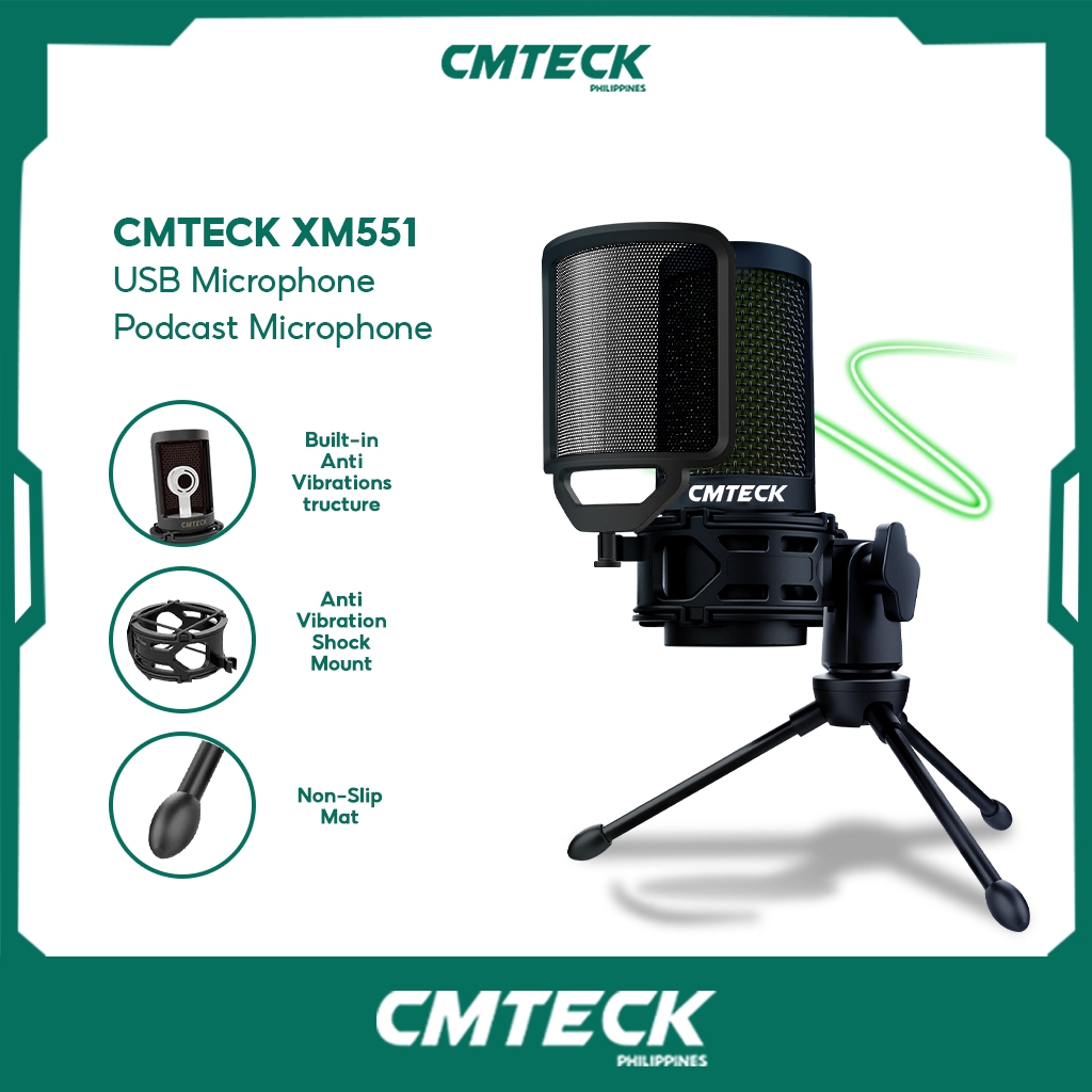 CMTECK XM551 USB Microphone (USB, Tap-to-mute sensor,Cardioid, Anti ...