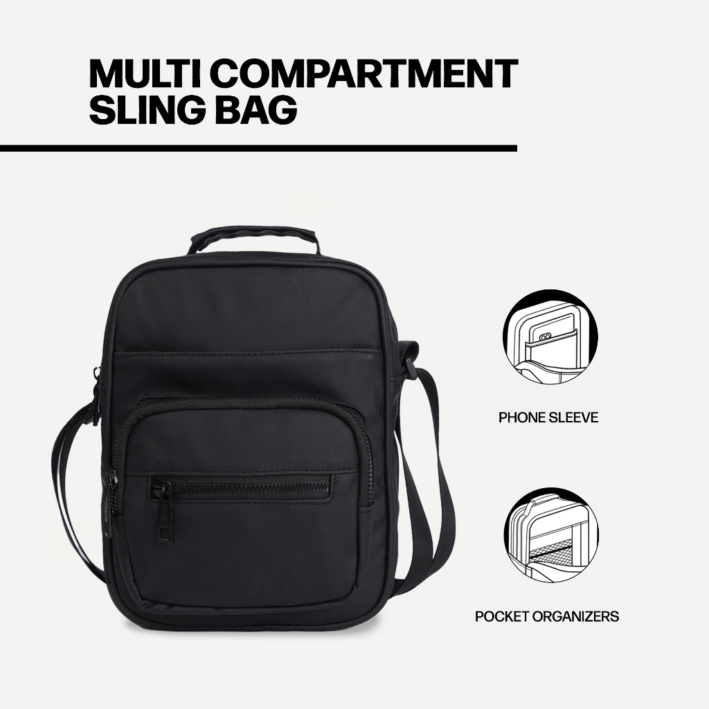 OXGN Multi Compartment Sling Bag For Men And Women (Black) | Shopee ...