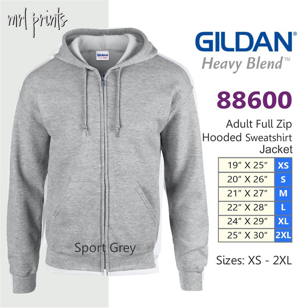 Gildan Full Zipper Hooded Sports Grey Jacket Sweatshirt Hoodie Heavy ...