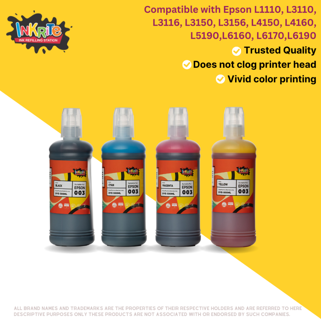 Inkrite Dye Ink for Epson 003, 500ML | Shopee Philippines