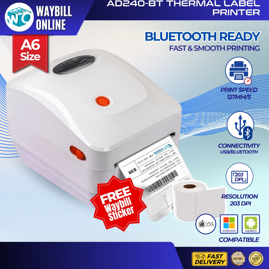 Waybill Printer AD240-BT USB/ Bluetooth Cellphone Thermal Label Printer ...